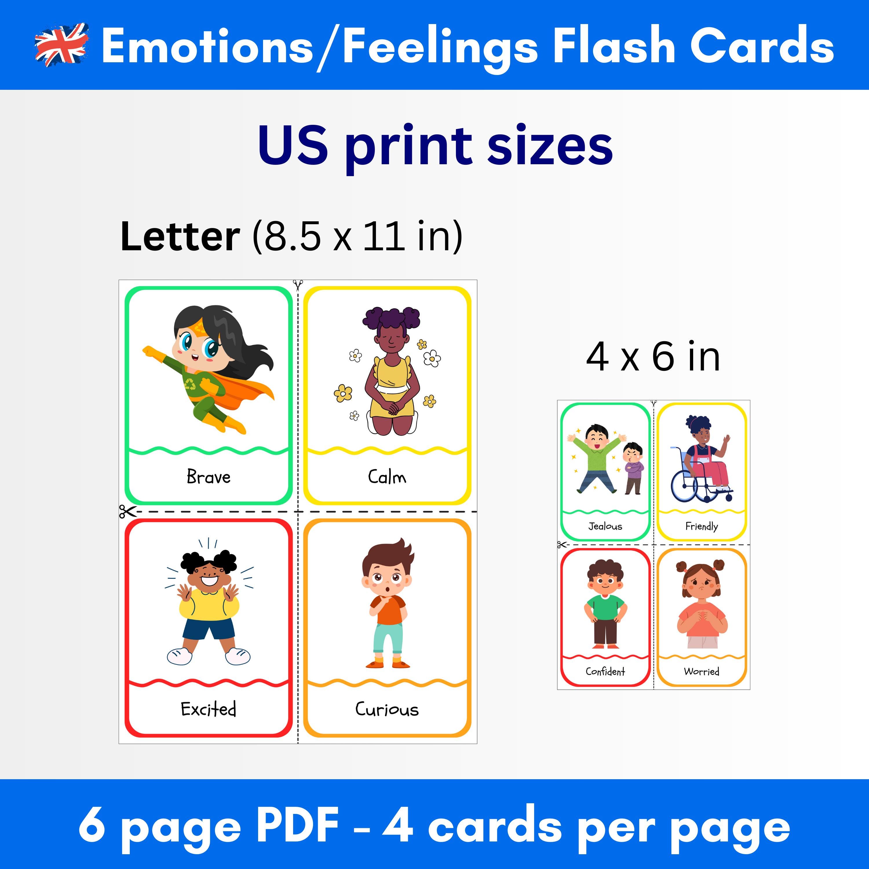 Emotions / Feelings Vocabulary Flash Cards - Educational Printable for ...