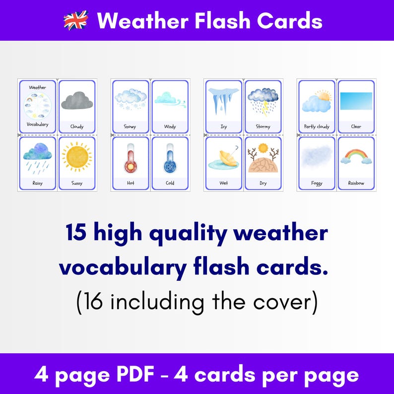 15 Weather Flash Cards - Weather Flashcards - Educational Printable for ...