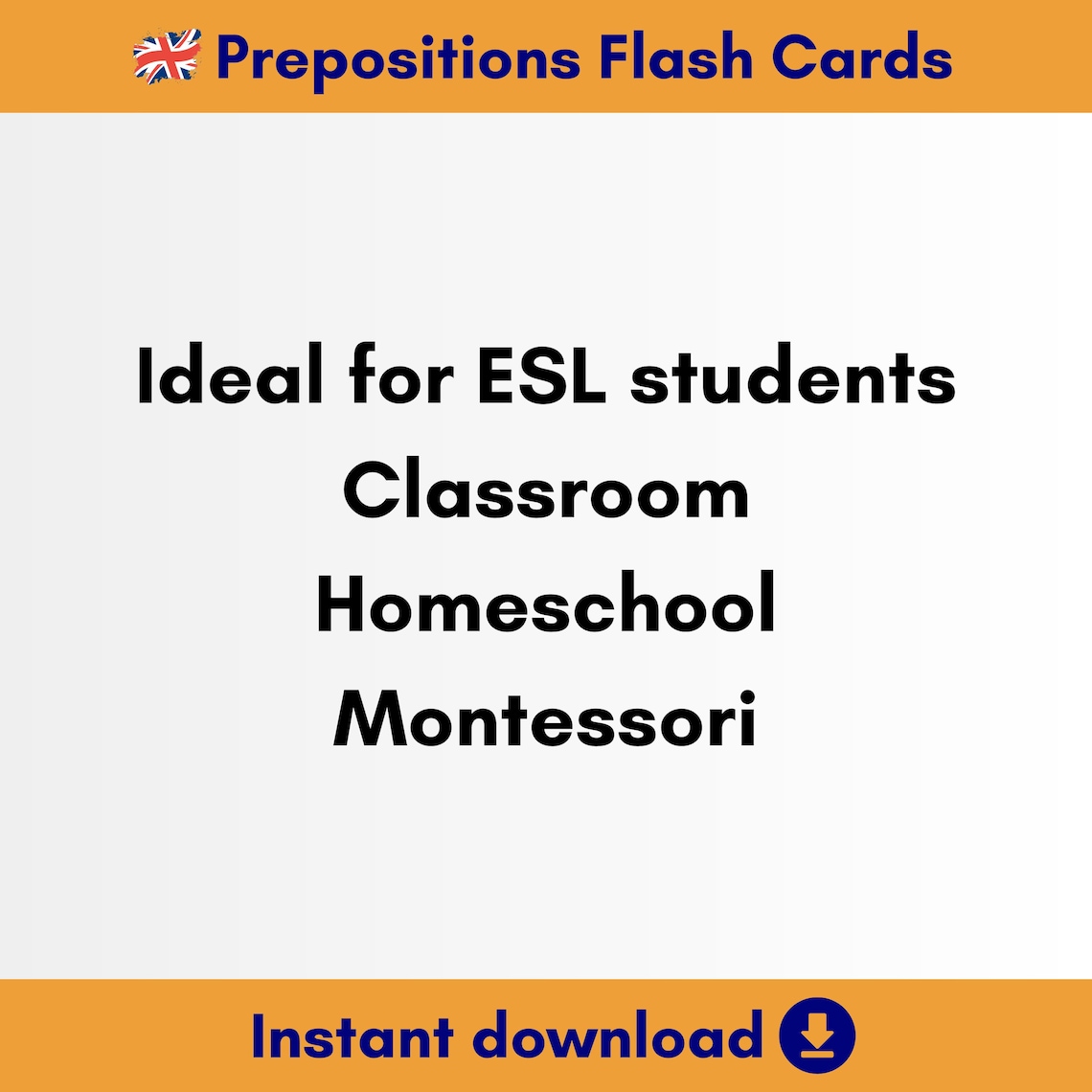 English Prepositions Flash Cards, Prepositions Cards, ESL Flash Cards ...