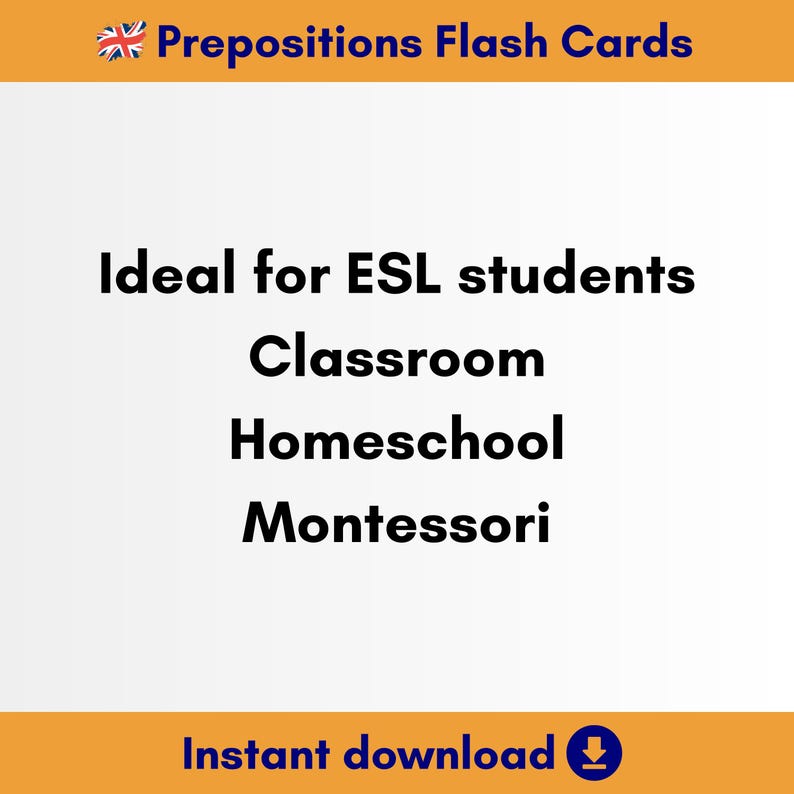 English Prepositions Flash Cards, Prepositions Cards, ESL Flash Cards ...
