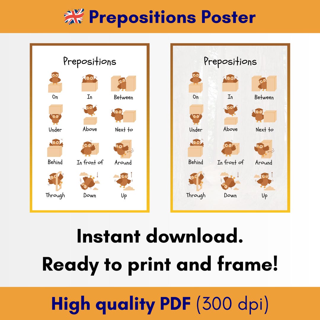 Prepositions Poster, Homeschool Print, Montessori Downloadable Prints ...