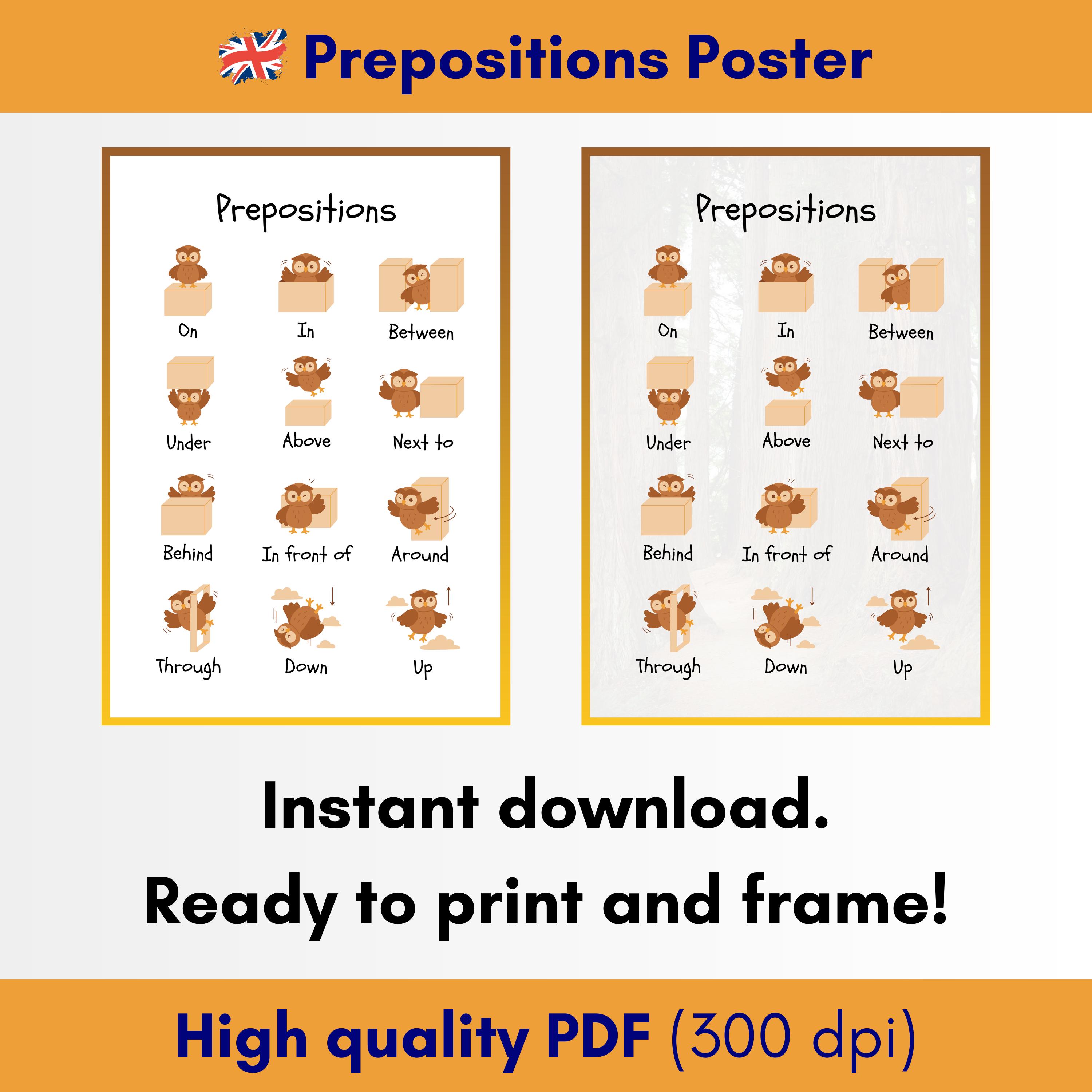 Prepositions Poster, Homeschool Print, Montessori Downloadable Prints ...