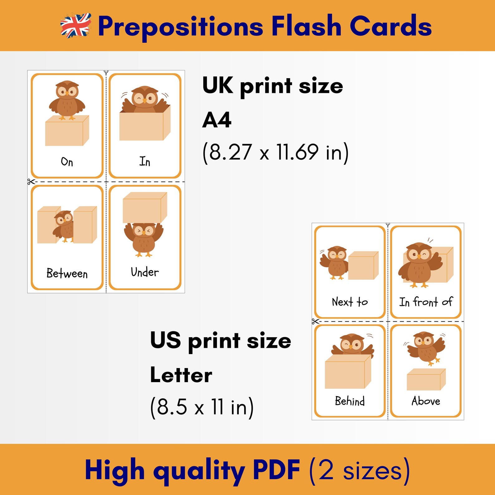 English Prepositions Flash Cards, Prepositions Cards, ESL Flash Cards ...
