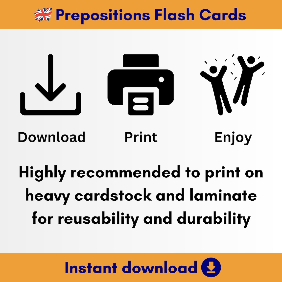 English Prepositions Flash Cards, Prepositions Cards, ESL Flash Cards ...