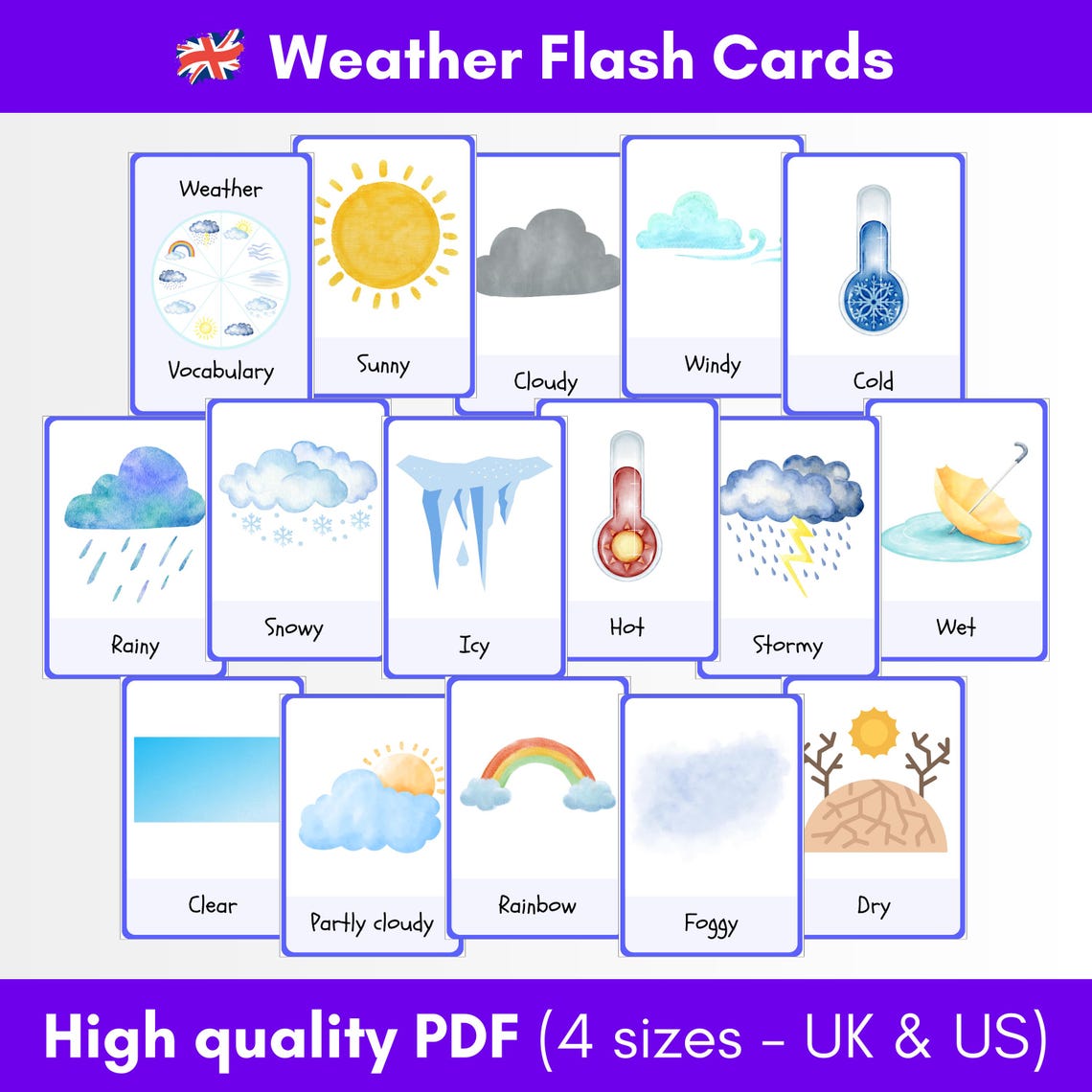 15 Weather Flash Cards - Weather Flashcards - Educational Printable for ...