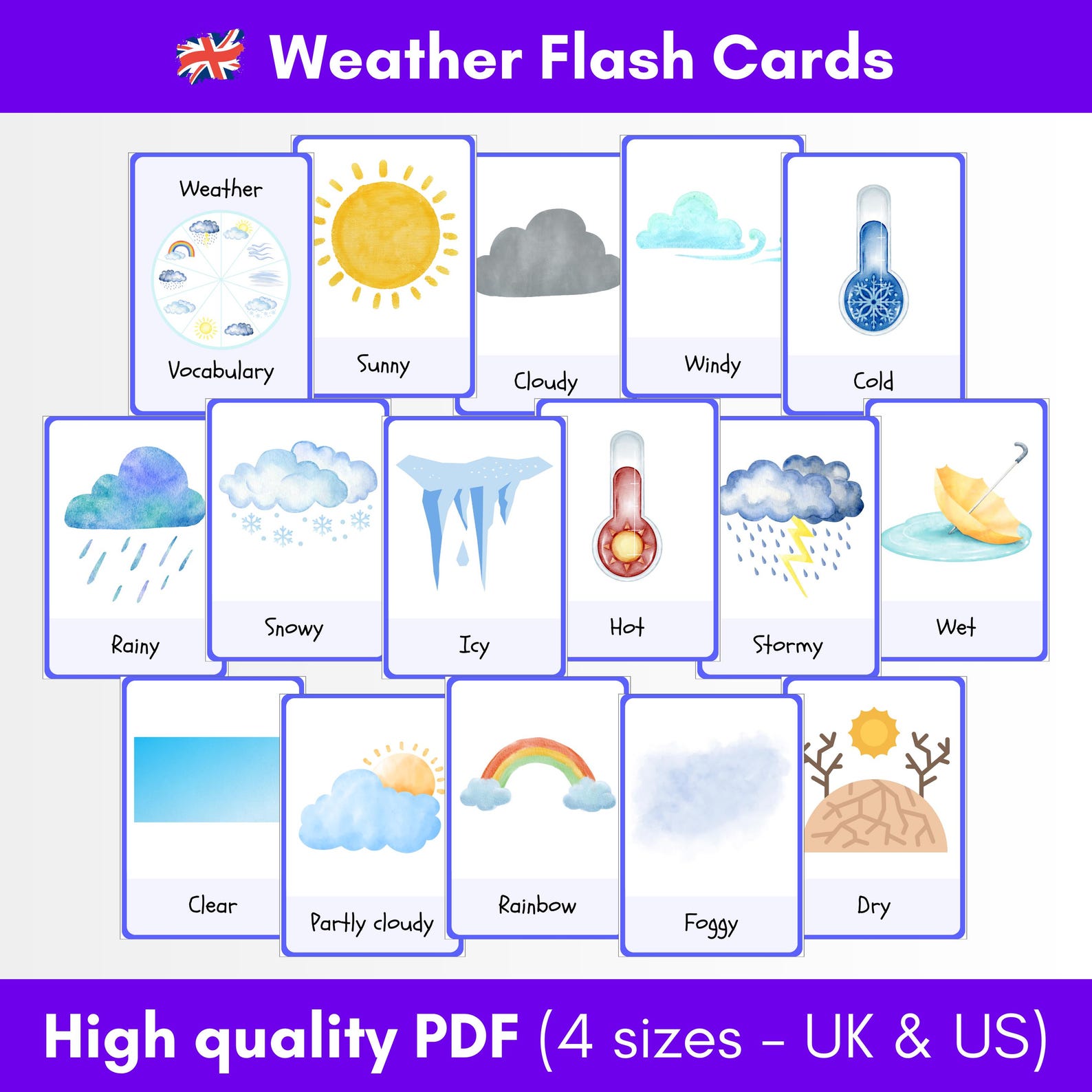 15 Weather Flash Cards - Weather Flashcards - Educational Printable for ...