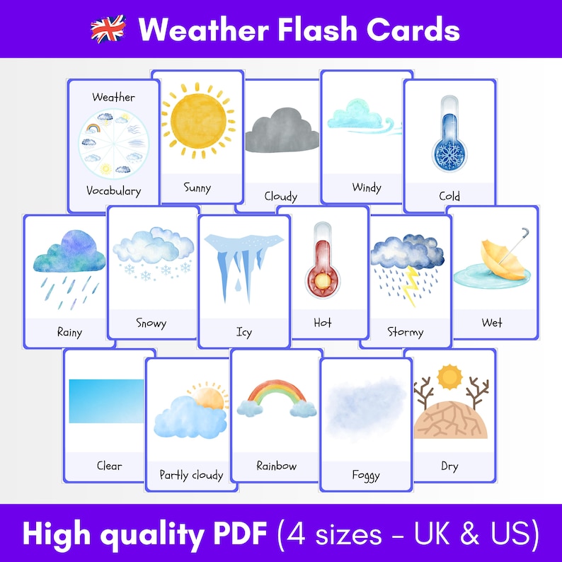 15 Weather Flash Cards - Weather Flashcards - Educational Printable for ...