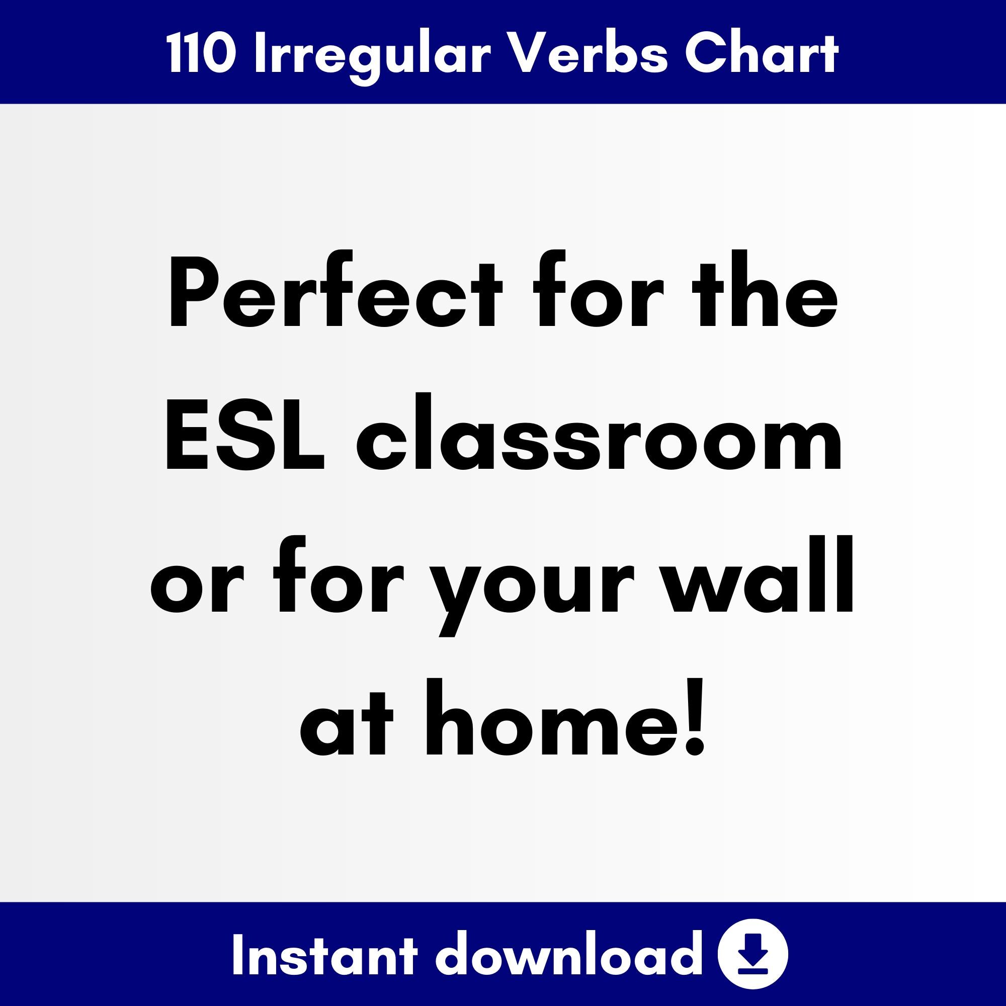 Learn 110 English Irregular Verbs, Irregular Verbs Poster, Printable ...