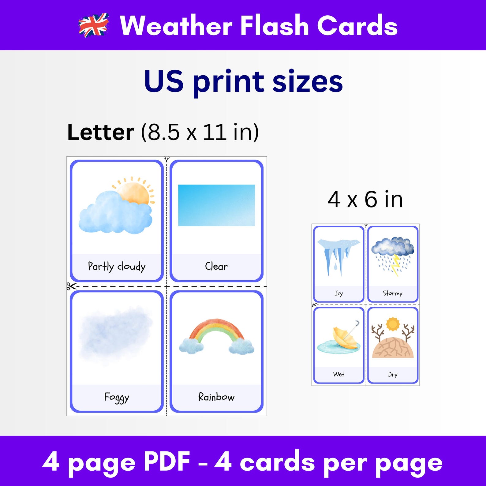 15 Weather Flash Cards - Weather Flashcards - Educational Printable for ...
