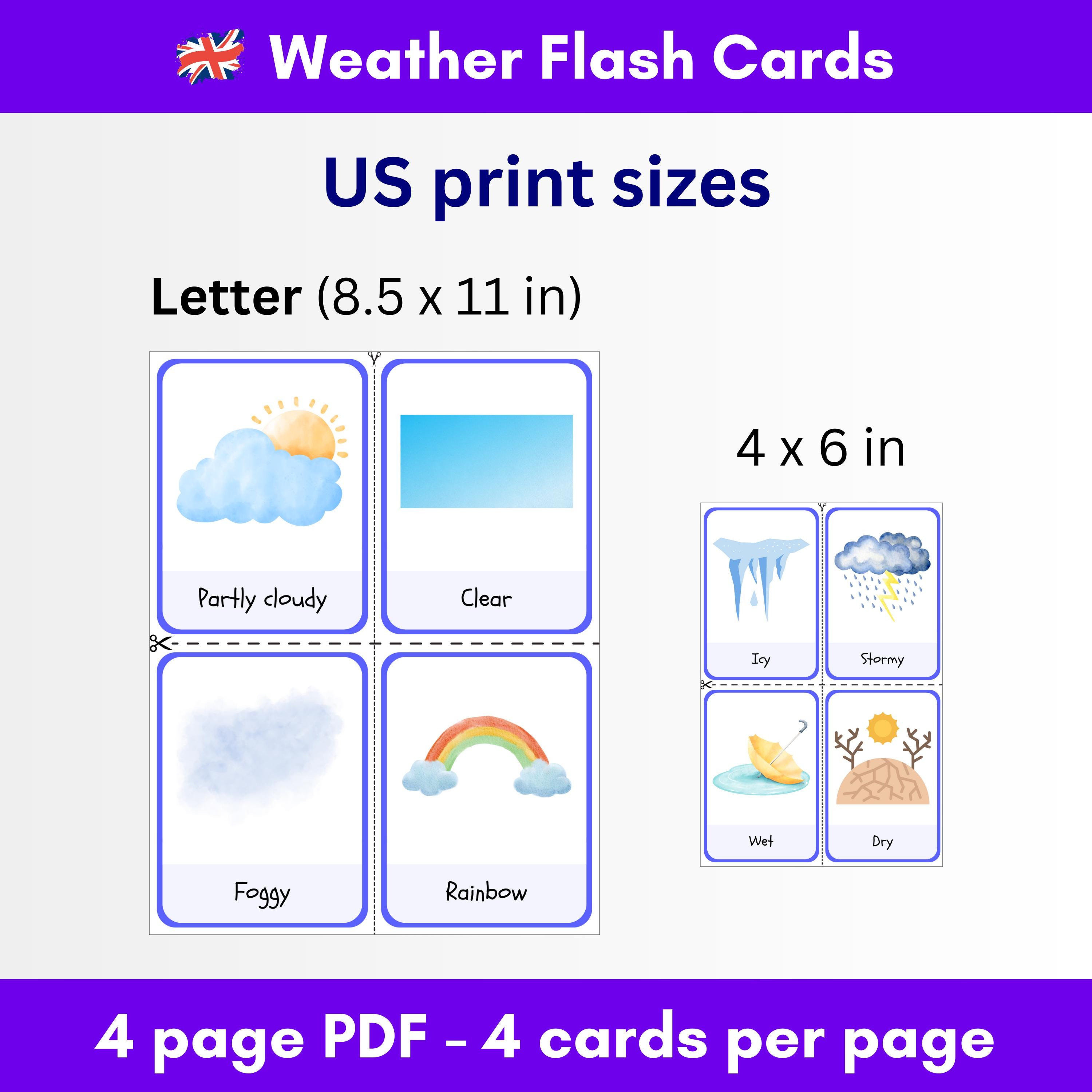 15 Weather Flash Cards - Weather Flashcards - Educational Printable for ...