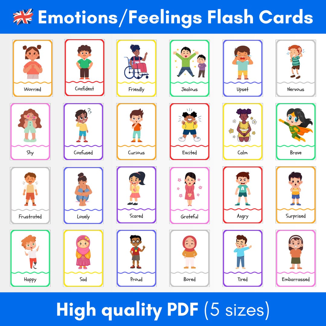Emotions / Feelings Vocabulary Flash Cards - Educational Printable for ...