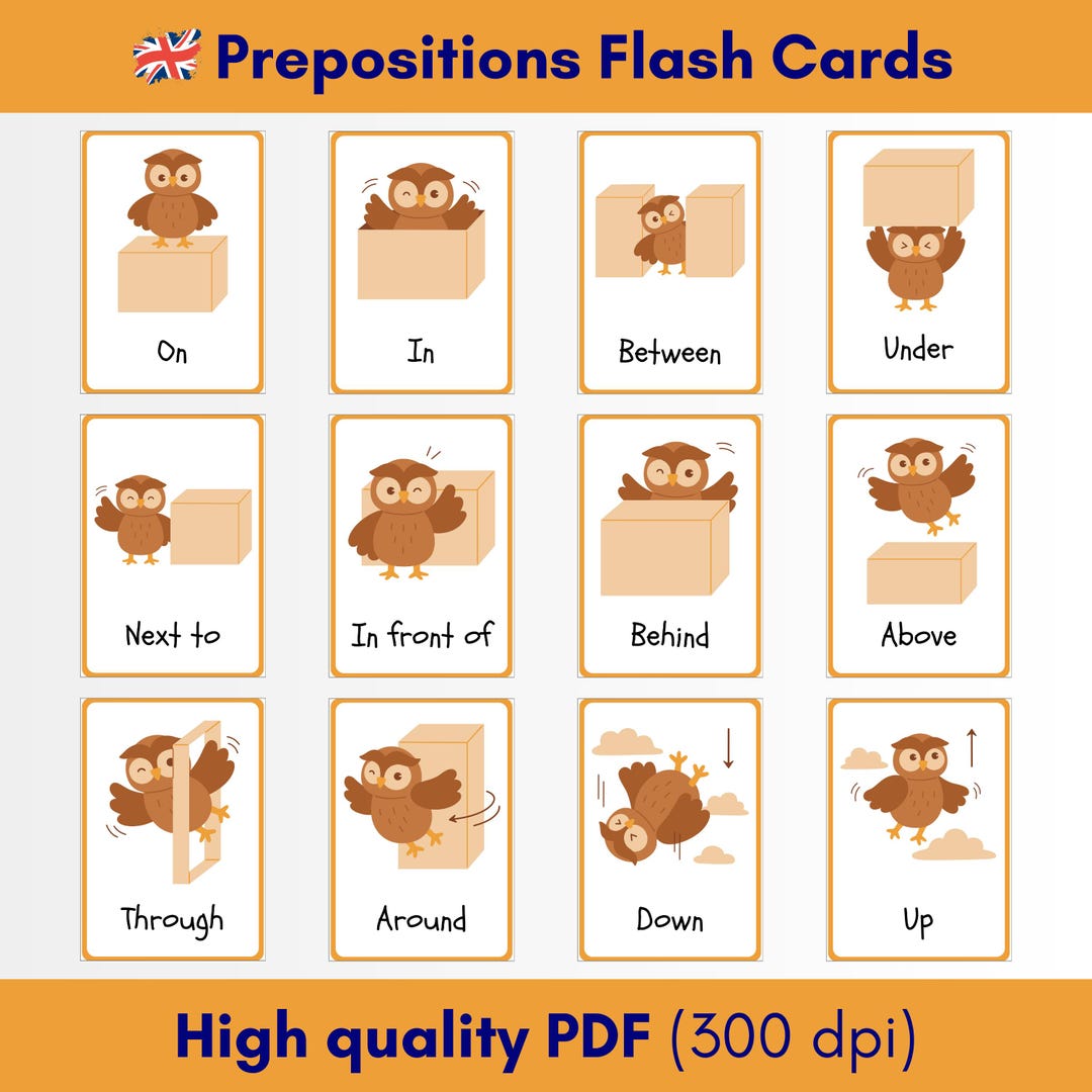 English Prepositions Flash Cards, Prepositions Cards, ESL Flash Cards ...