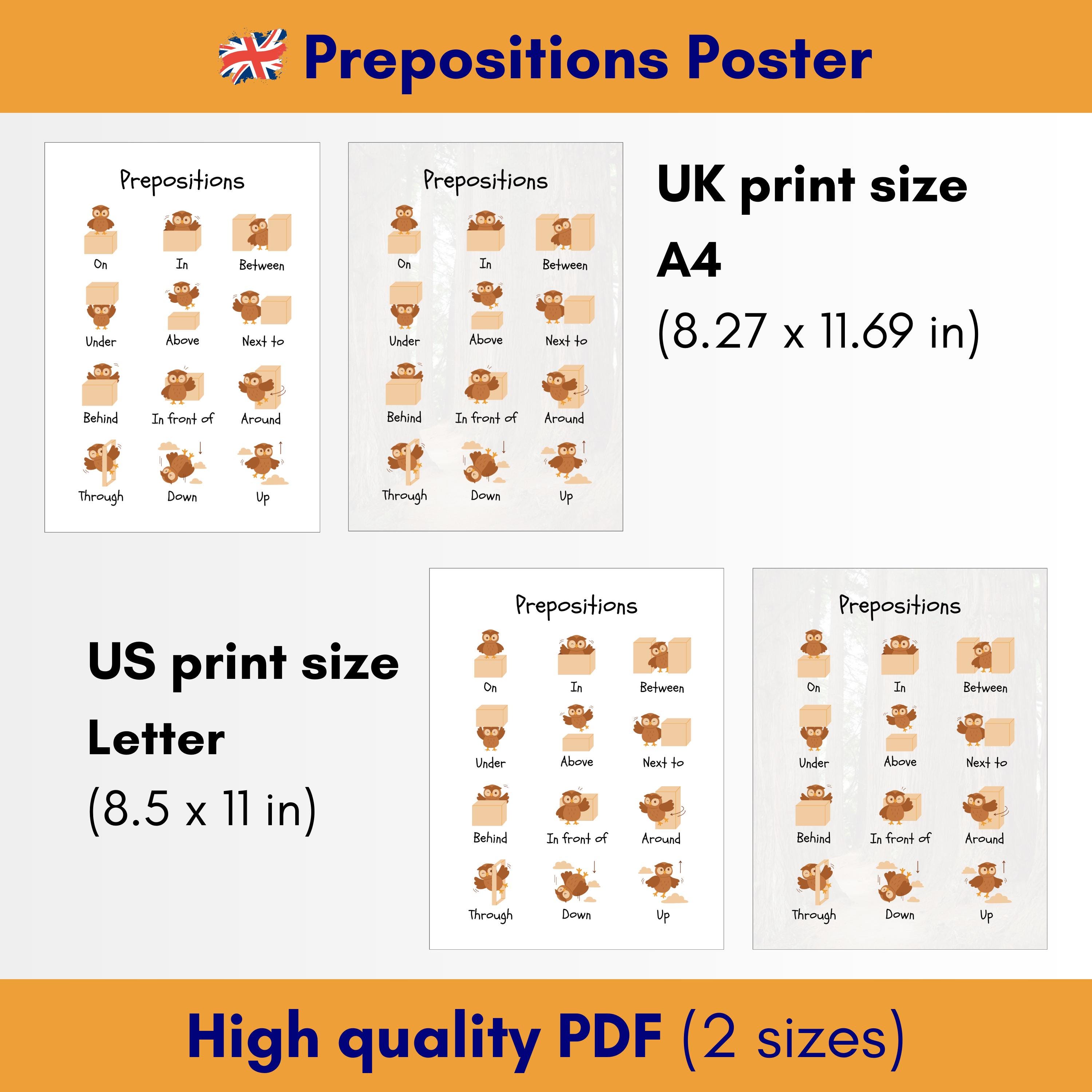 Prepositions Poster, Homeschool Print, Montessori Downloadable Prints ...