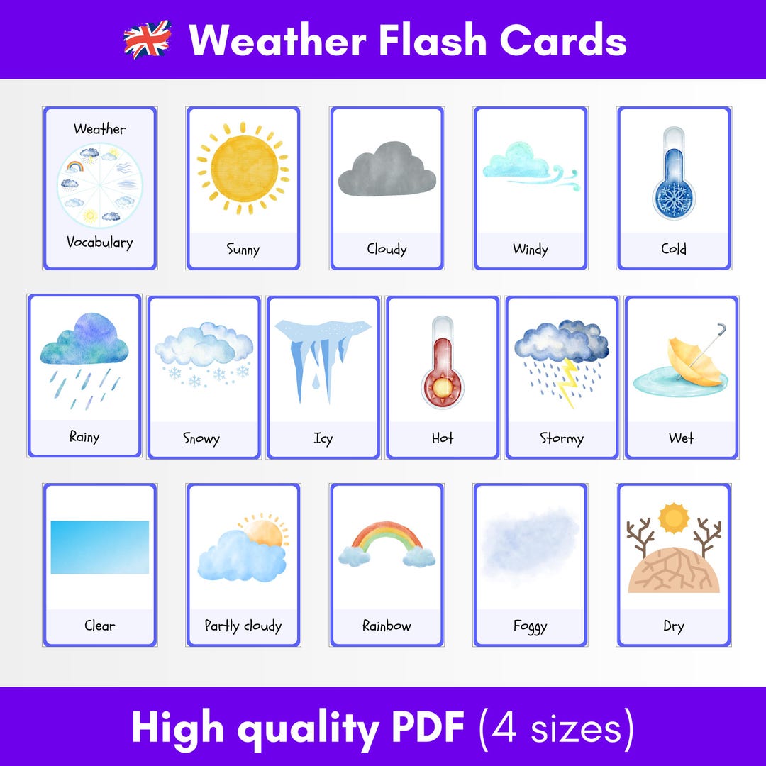 15 Weather Flash Cards - Weather Flashcards - Educational Printable for ...