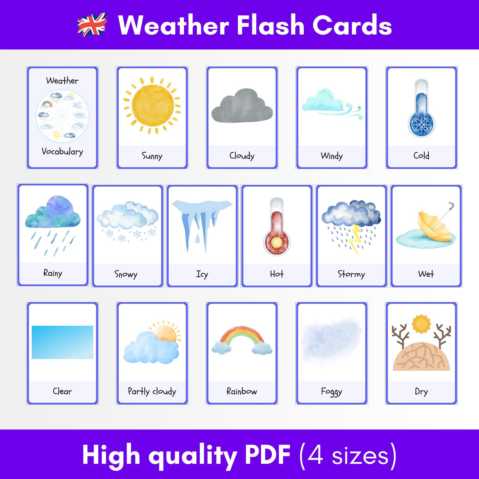 15 Weather Flash Cards - Weather Flashcards - Educational Printable for ...