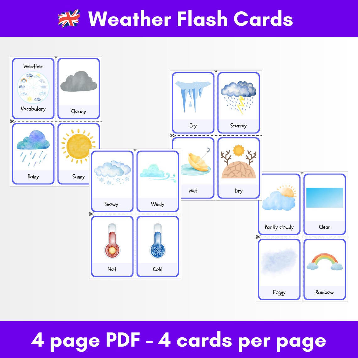 15 Weather Flash Cards - Weather Flashcards - Educational Printable for ...