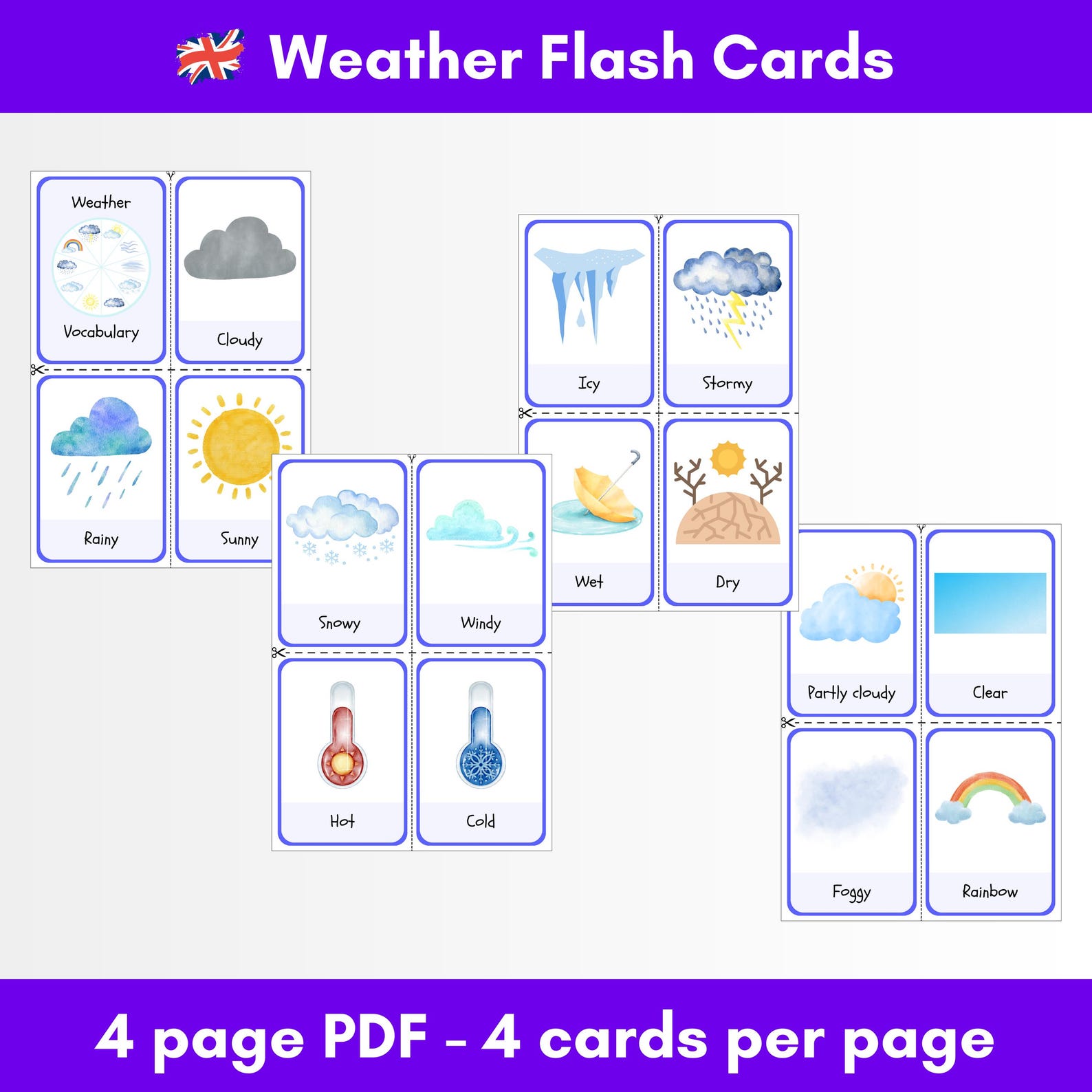 15 Weather Flash Cards - Weather Flashcards - Educational Printable for ...