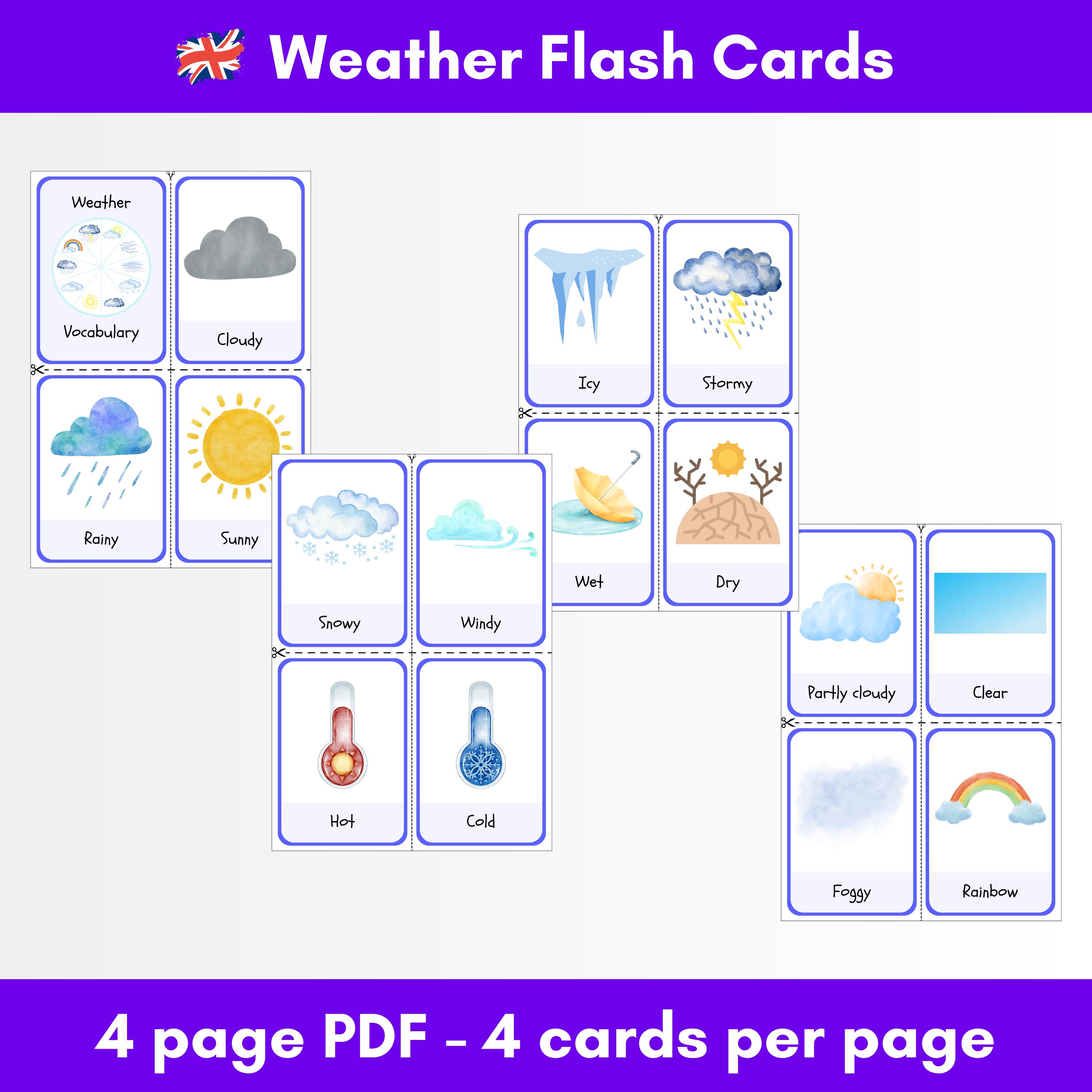 15 Weather Flash Cards - Weather Flashcards - Educational Printable for ...