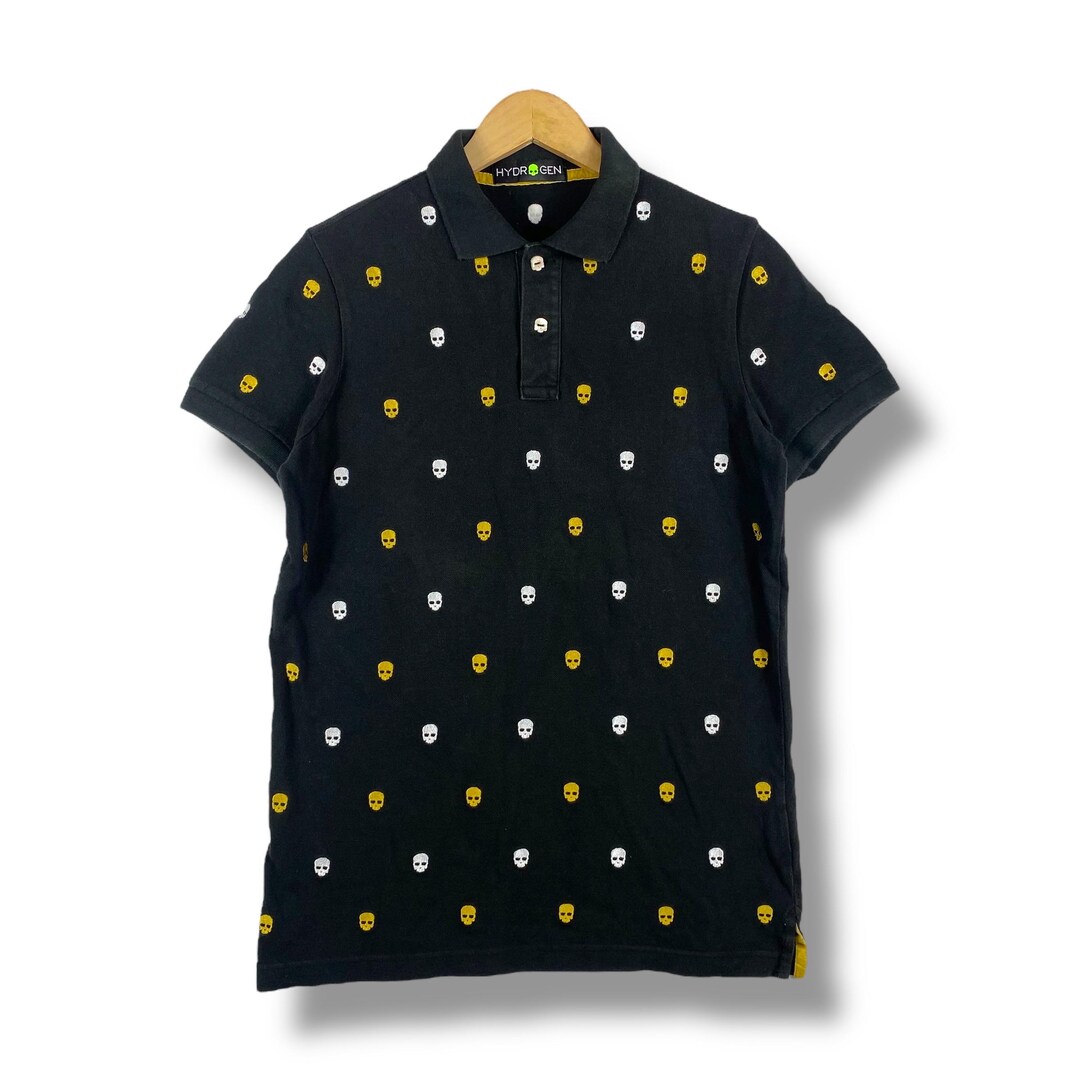 Rare!! HYDROGEN Small Skulls Embroidery Full Print Polo Shirt Small ...