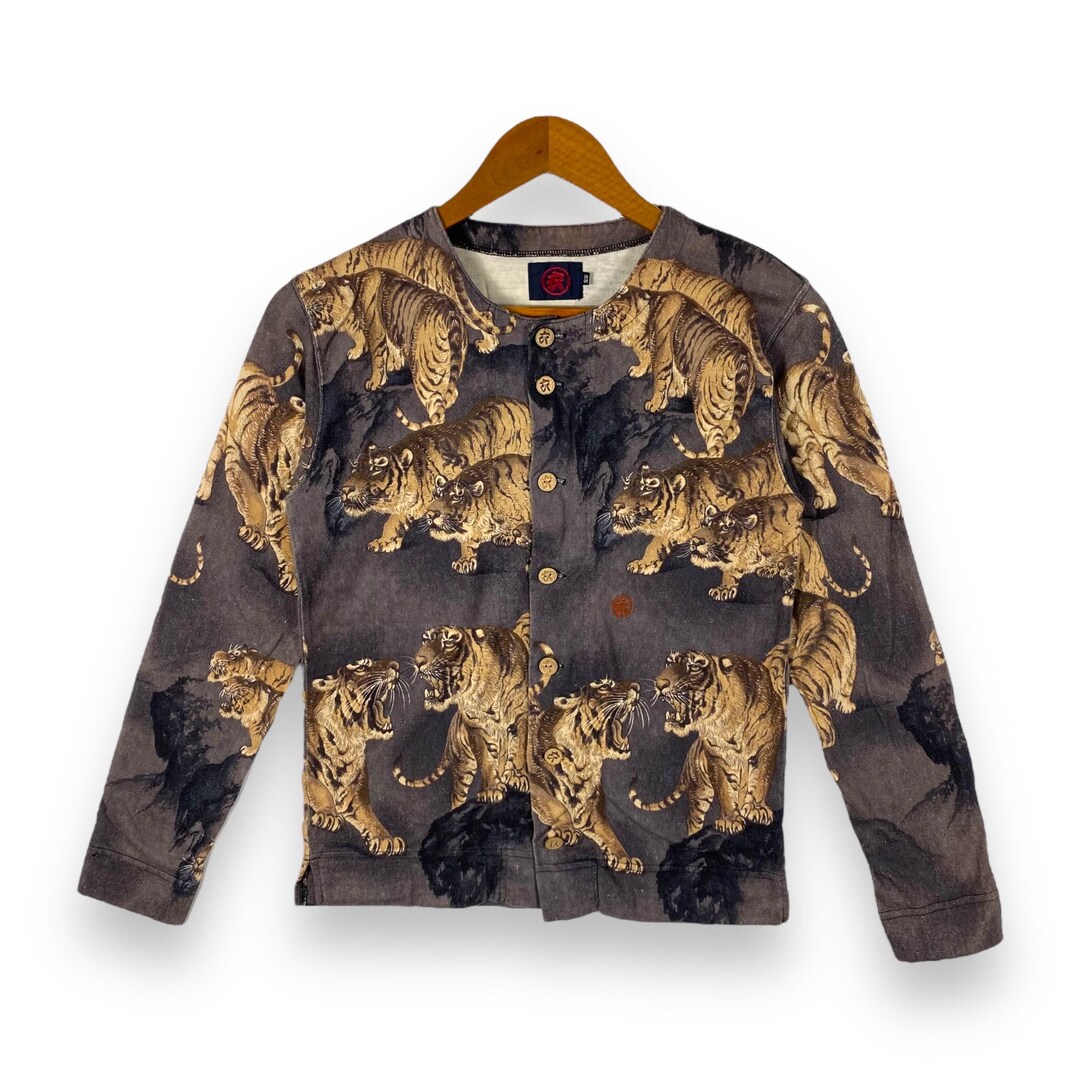 Rare!! Vintage JAPANESE TRADITIONAL TIGERS Full Print Button Cardigans ...
