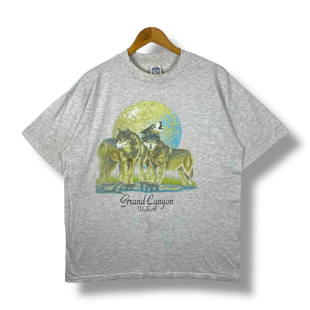Rare!! Vintage 90's GRAND CANYON USA Wolves Graphic Tee Shirt Extra ...