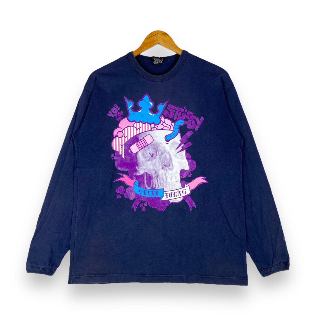 Rare Vintage 00's STUSSY 4 Ever Young Crown Skull Long Sleeve Tee Shirt ...