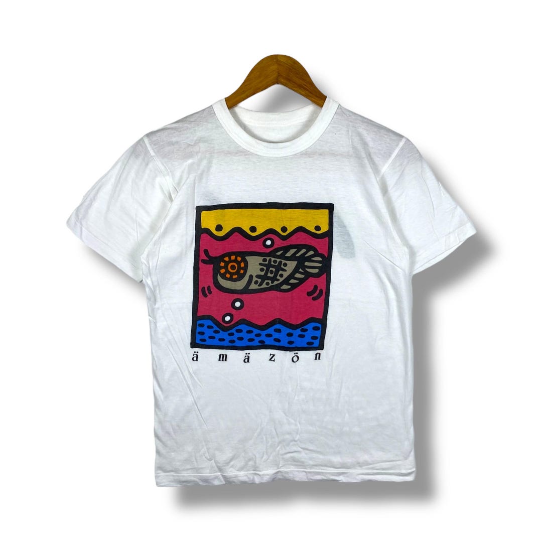 Rare!! Vintage 80's AMAZON Freshwater Fish Art Graphic Tee Shirt Free ...