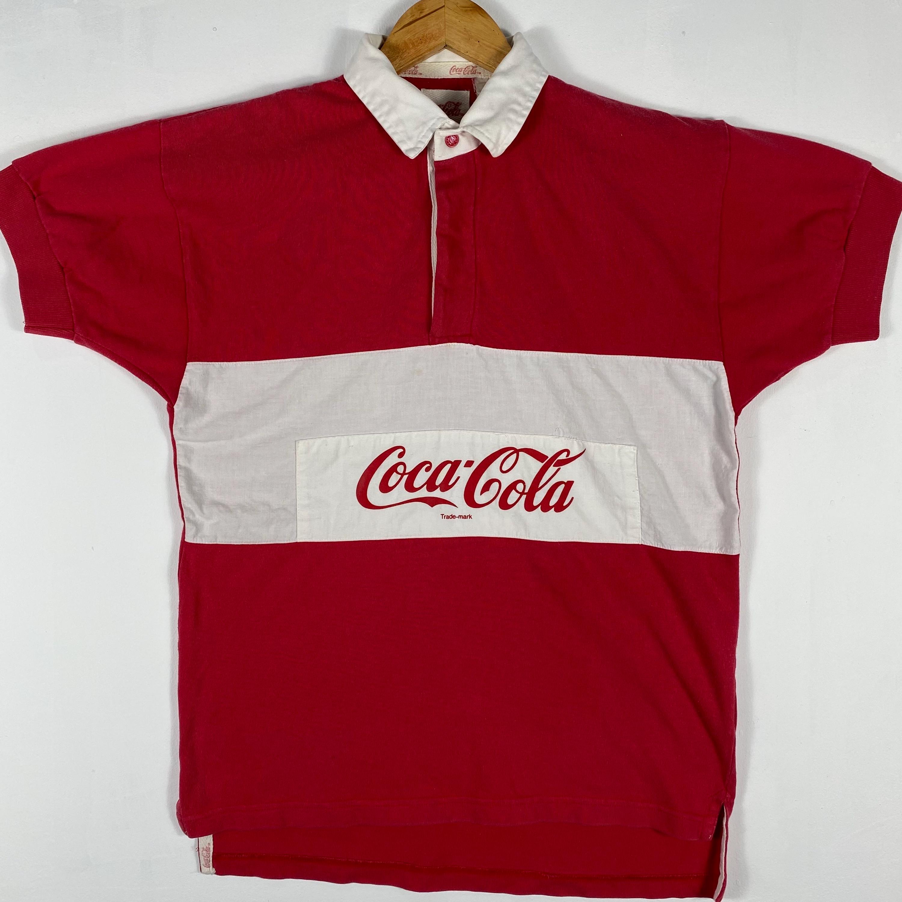 Rare Vintage 90's COCA-COLA Red & White Colour Block Polo Rugby Style ...