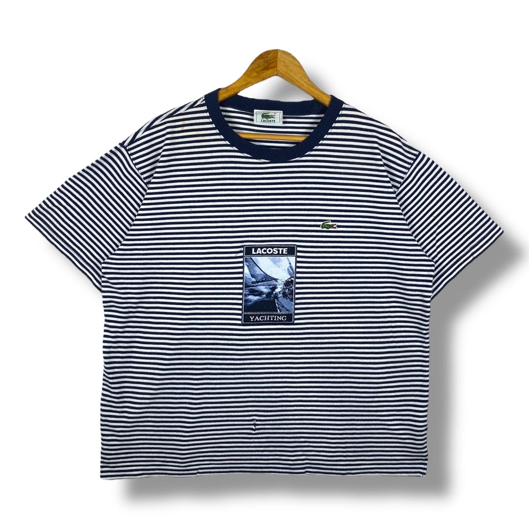 Rare!! Vintage 90's LACOSTE YACHTING Graphic Striped Tee Shirt Extra ...