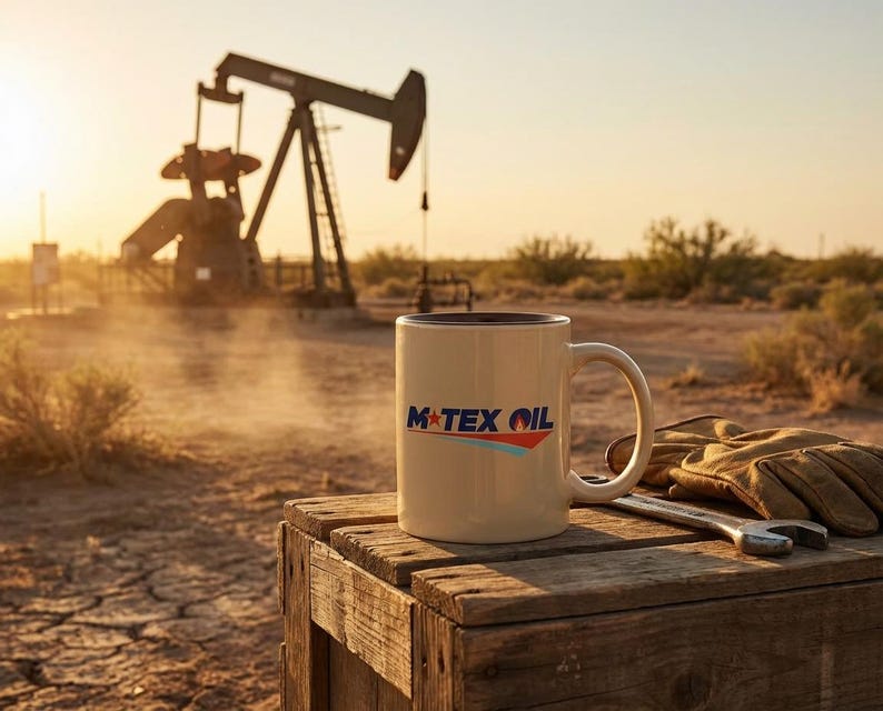 Hand Finished Ceramic Mug, M-tex Oil Logo, Rustic Landman Cup (11oz) - Etsy