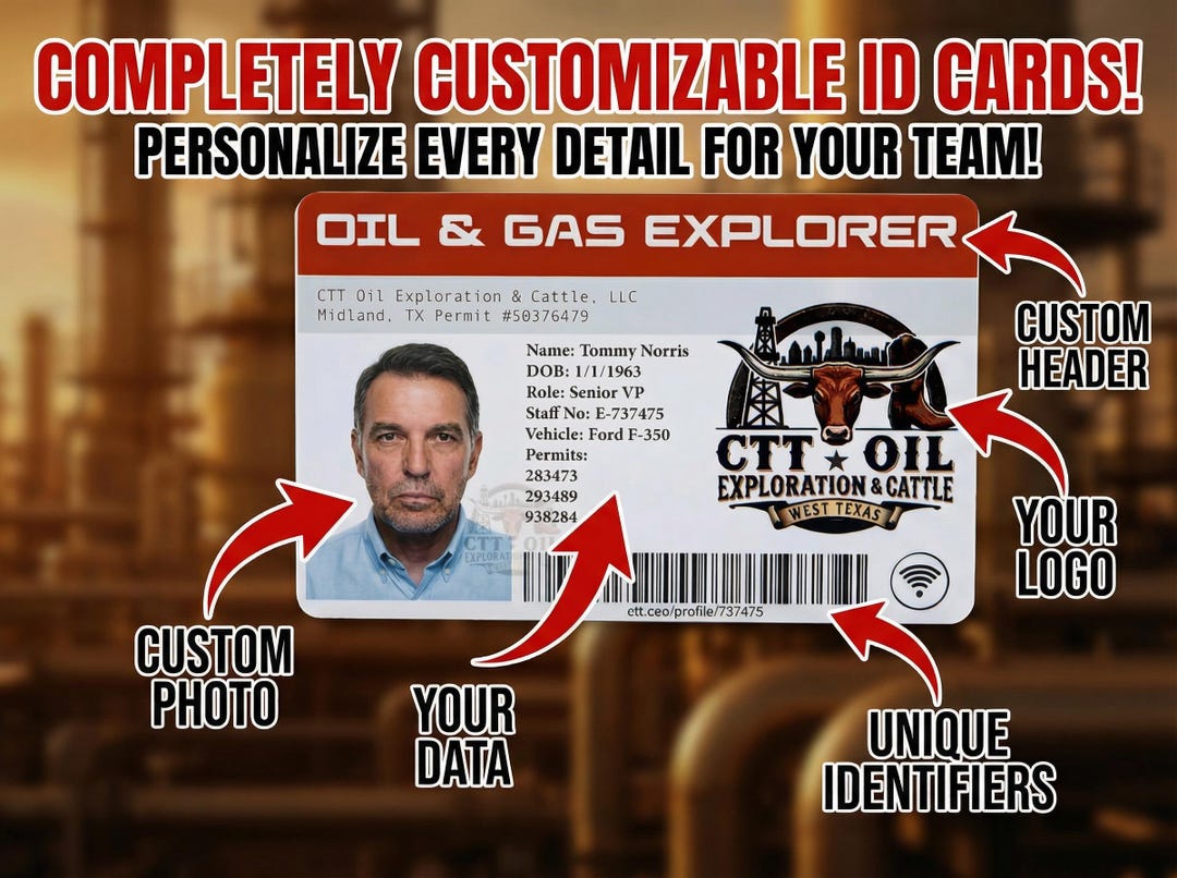 Custom CTT Oil Exploration & Cattle Novelty ID Card – Pvc/nfc Tap ...