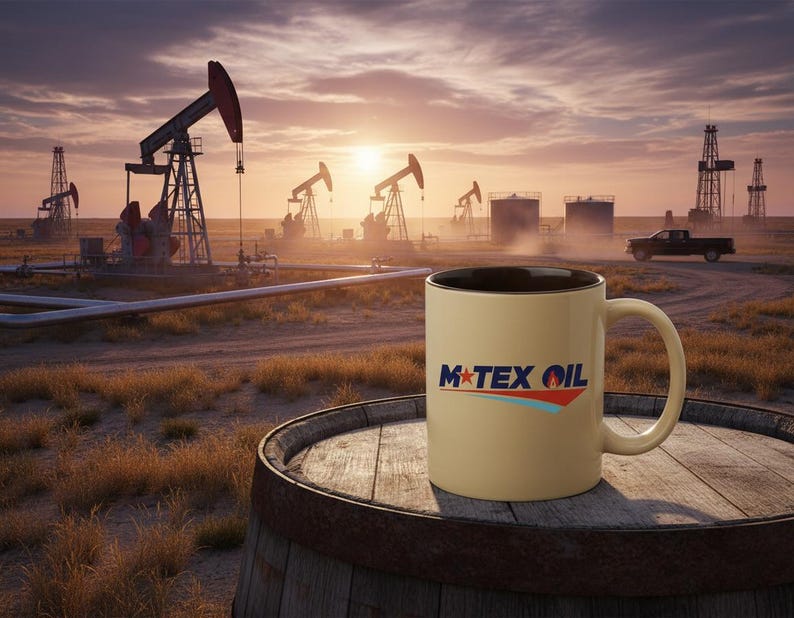Hand Finished Ceramic Mug, M-tex Oil Logo, Rustic Landman Cup (11oz) - Etsy
