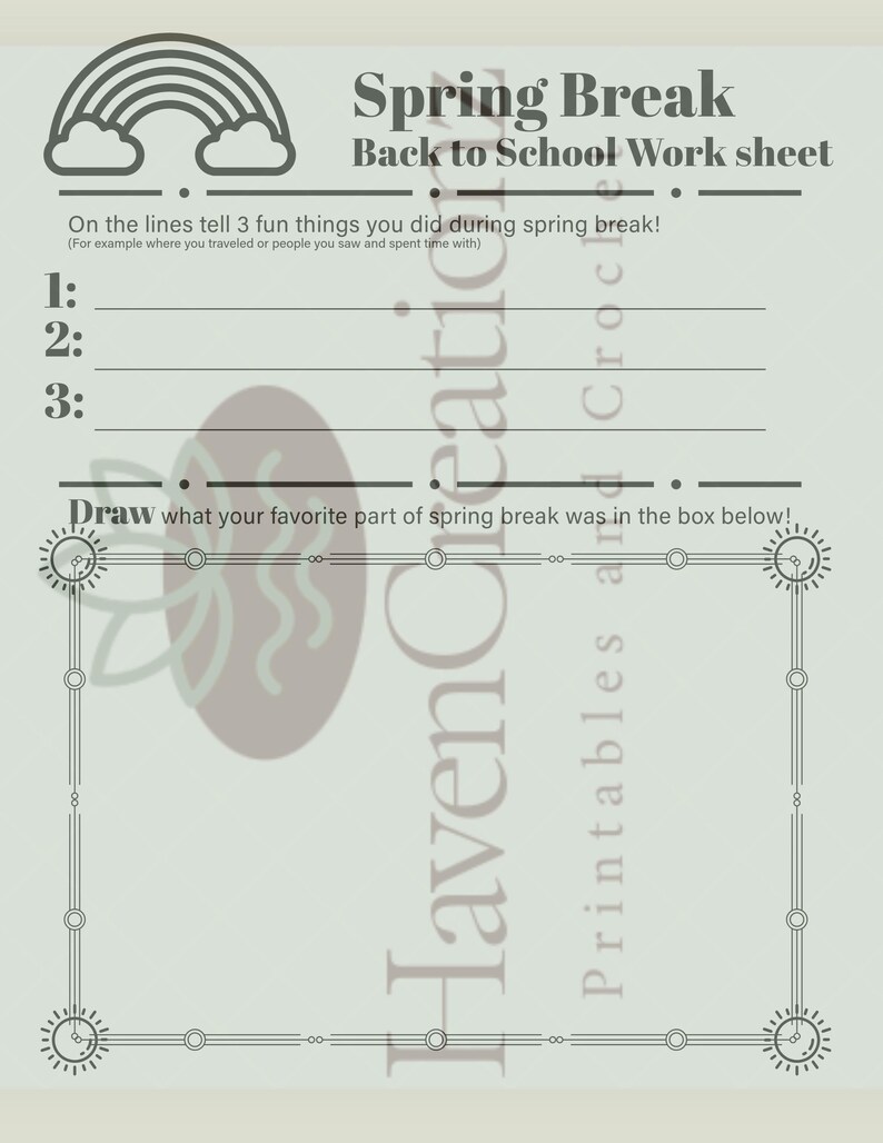 Spring Break Back to School Fun Worksheet for Kids - Etsy