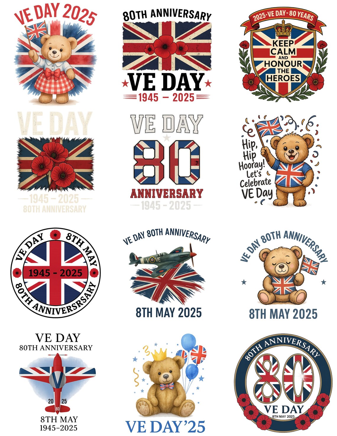 Ve Day 80th Anniversary Bundle 10+ Png, UK Flag Tshirt, Remembrance Day ...
