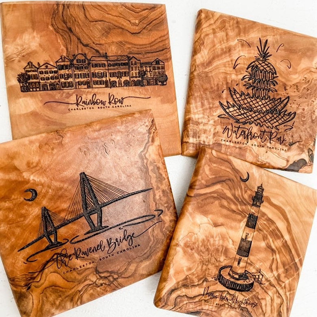Personalized Olive Wood Coasters | Custom Square Barware | Entertaining ...