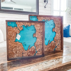 Framed Wood Map | Laser-engraved Lake Map | Lake Moultrie | South ...
