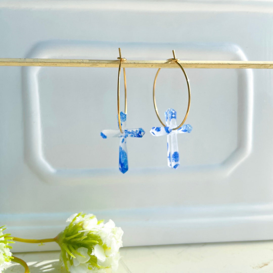Mini Cross Hoop Earrings | Lilly Inspired Accessories | Bright Dangle Jewelry | Religious ...