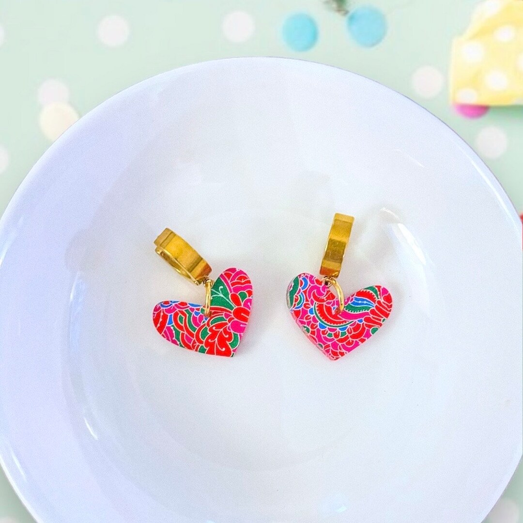 Lilly-inspired Heart Huggies | Bright Pink Pattern Earrings | Stainless ...