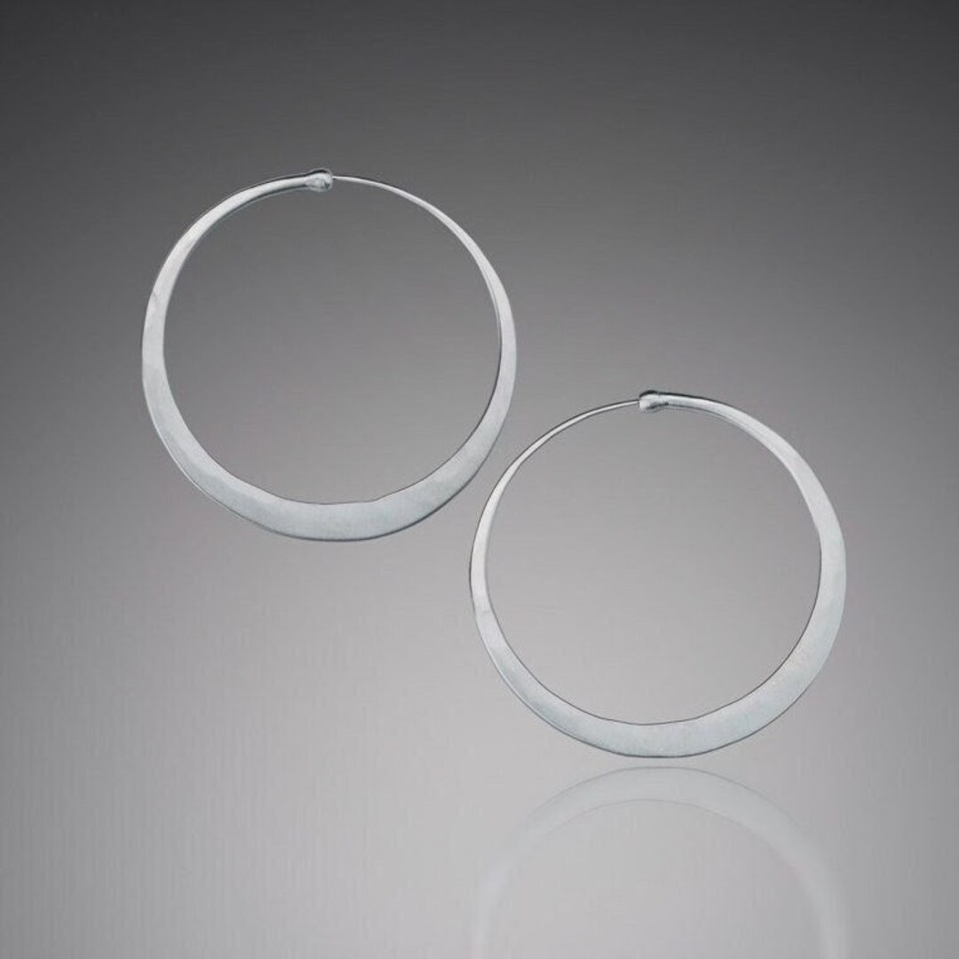 Simple Matte Finish Silver Hoop Earrings Brushed Sterling Silver Hoops ...