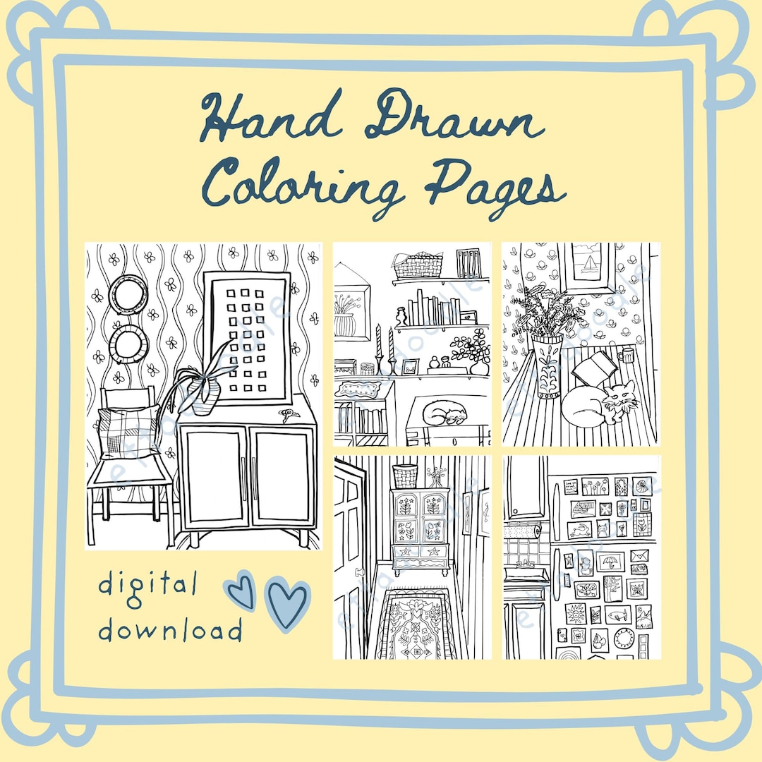 Cute and Eclectic Interior Coloring Pages | Easy Adult and Kid Friendly ...
