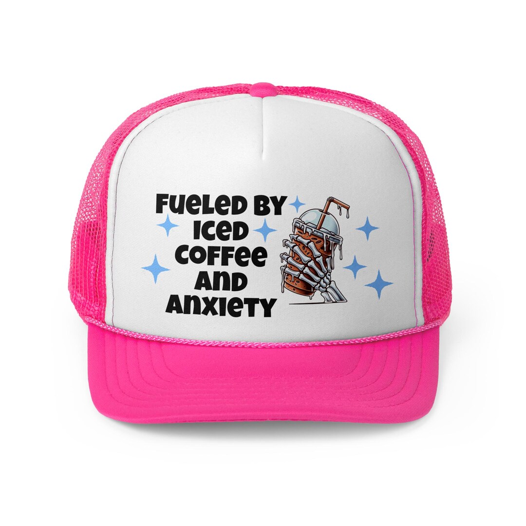 Funny Skeleton Hand Coffee Trucker Cap, Caffeine Lover Hat, Anxiety ...