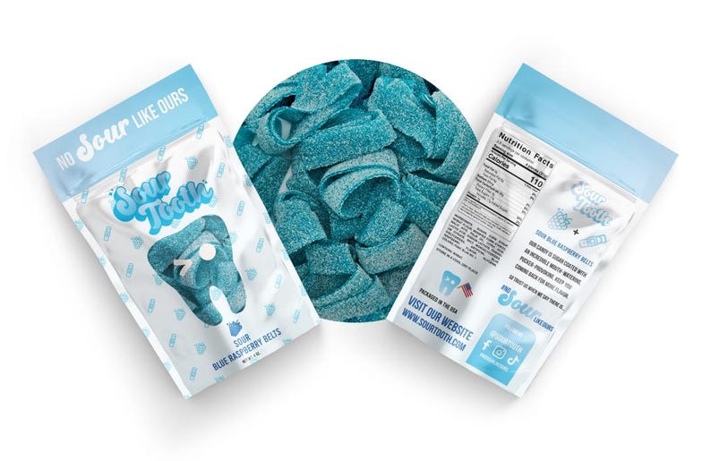 Sour Tooth Blue Raspberry Belts: Bold Sour Candy Strips - Etsy