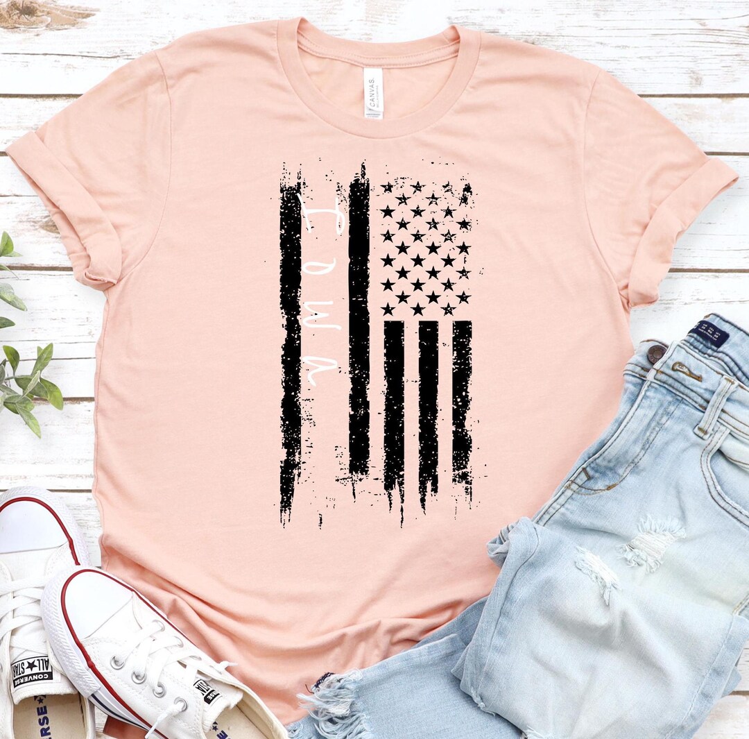 American Flag Iowa T-shirt - Distressed Graphic Tee, Unisex Fit ...