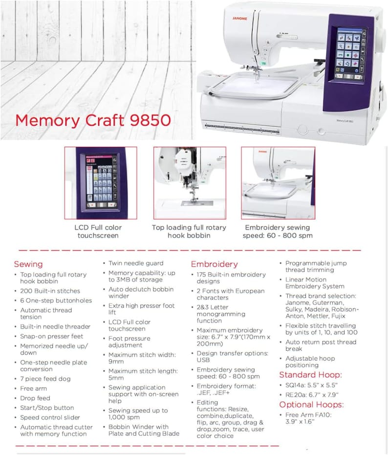 Janome Horizon Memory Craft 9850 Embroidery and Sewing Machine - Etsy