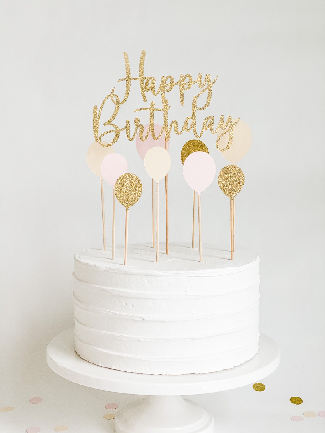 Happy Birthday Cake Topper Set With Blush Pink Balloons, Boho Gold ...