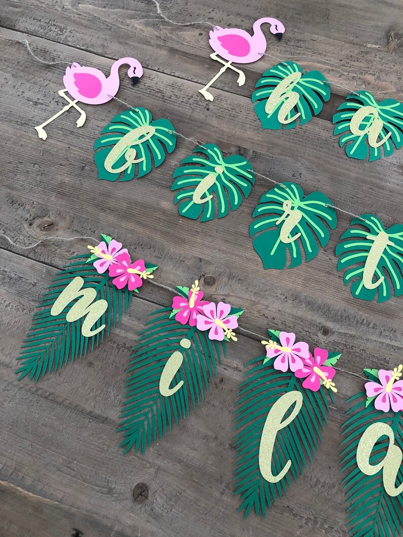 Tropical Birthday Banner, Happy Birthday, Tropical Party Decor ...