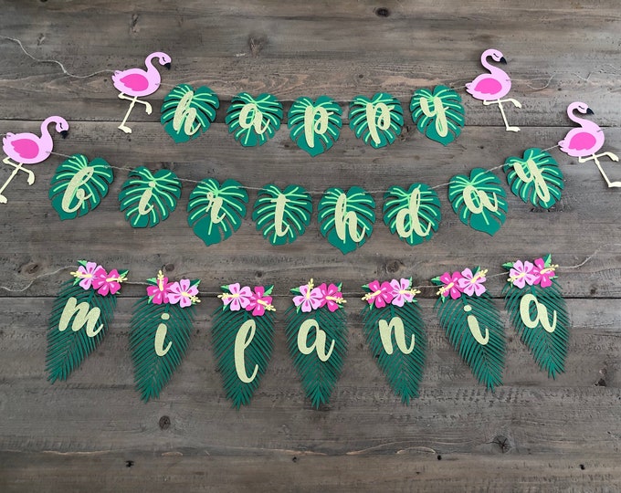 Tropical Birthday Banner Happy Birthday Tropical Party - Etsy