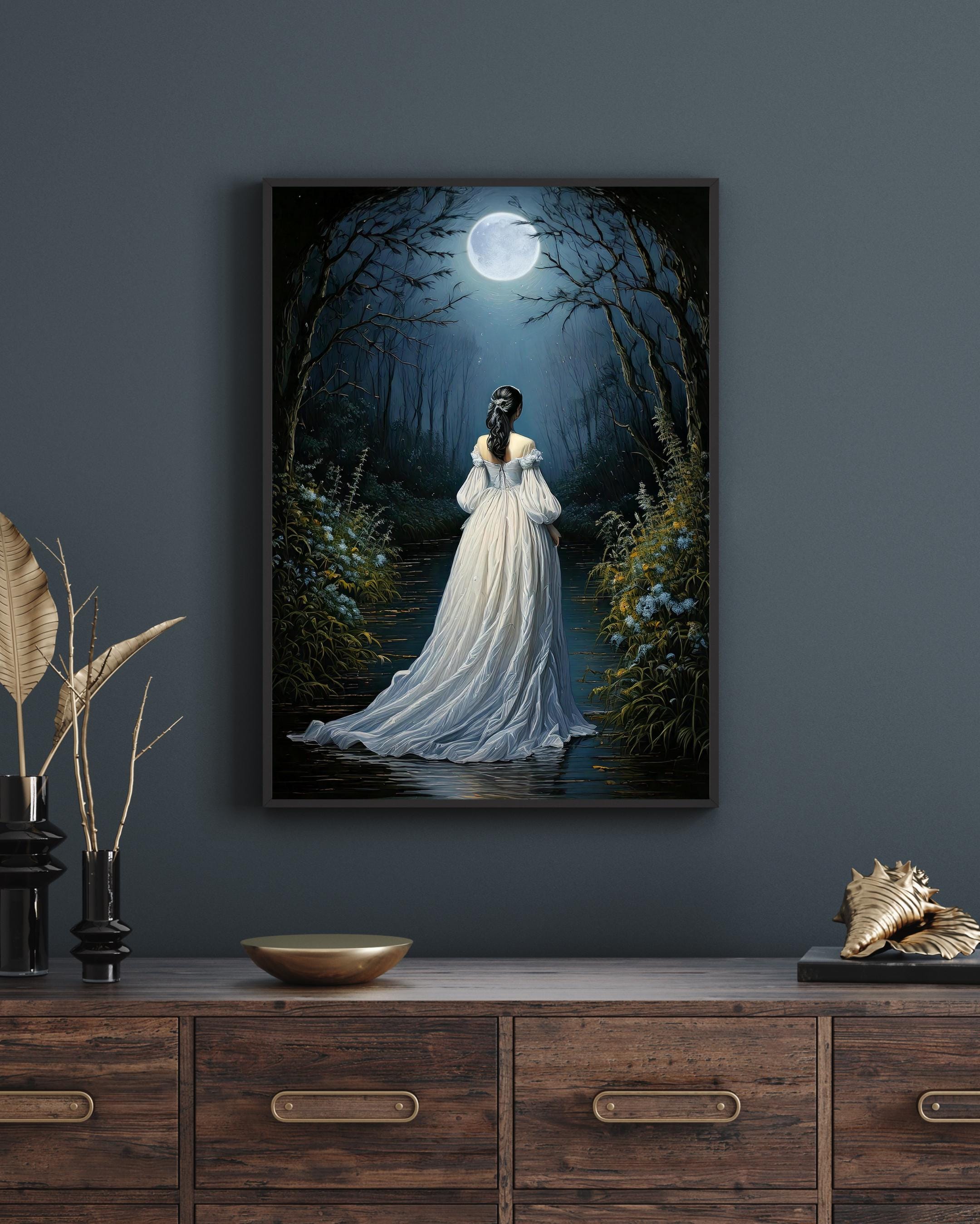 Gothic Romance Art Print, Moonlit Bride, Enchanted Forest Wedding Decor ...