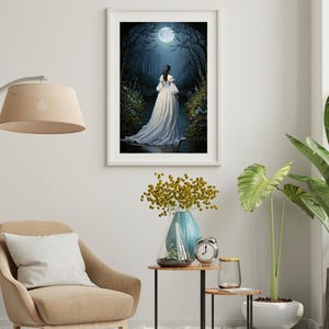 Gothic Romance Art Print, Moonlit Bride, Enchanted Forest Wedding Decor ...