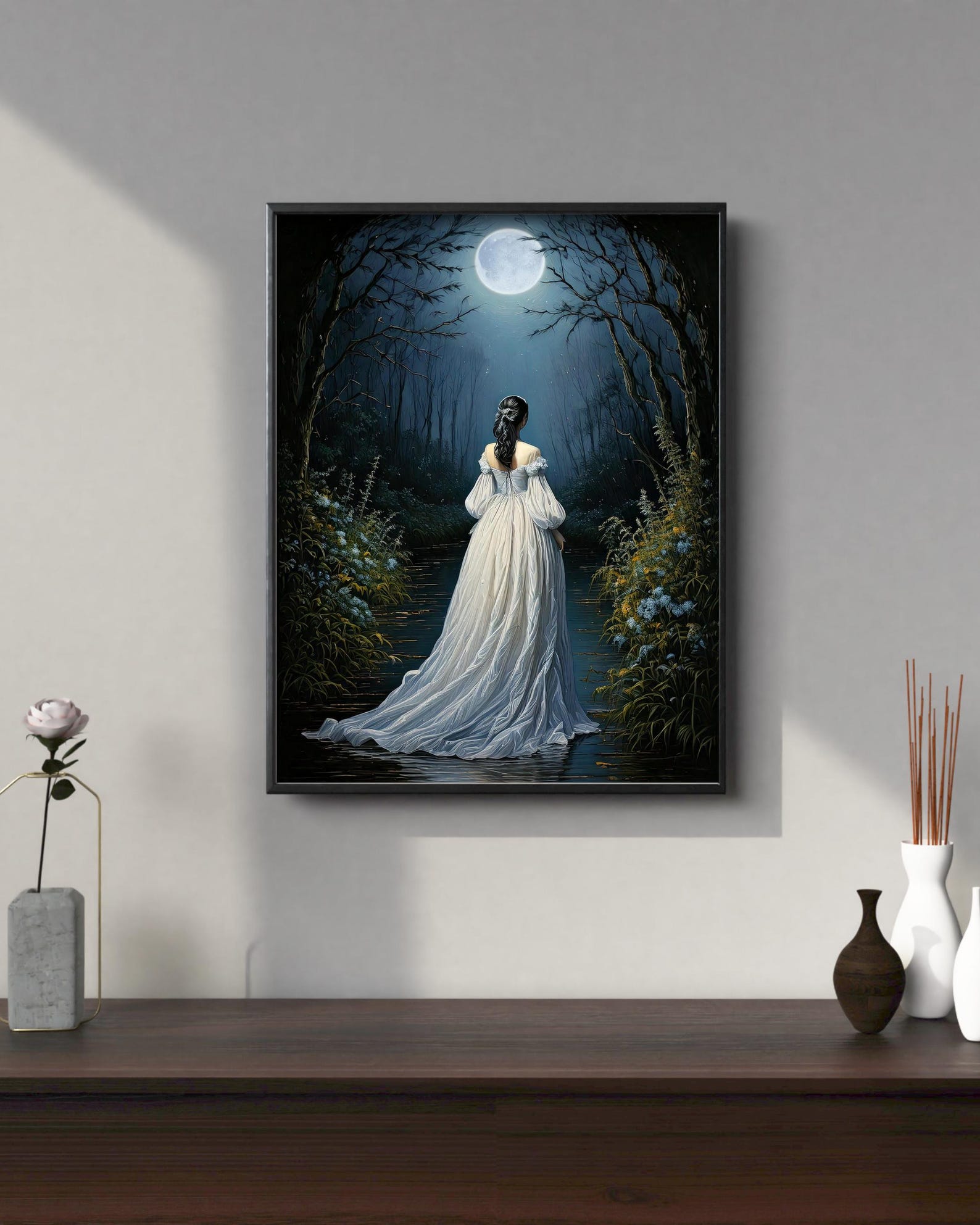 Gothic Romance Art Print, Moonlit Bride, Enchanted Forest Wedding Decor ...